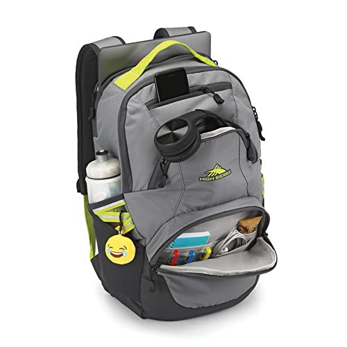 High Sierra Swoop SG Backpack, Travel or Work Laptop Bookbag with Drop Protection Pocket, and Tablet Sleeve, One Size, Steel Grey/Neon Green