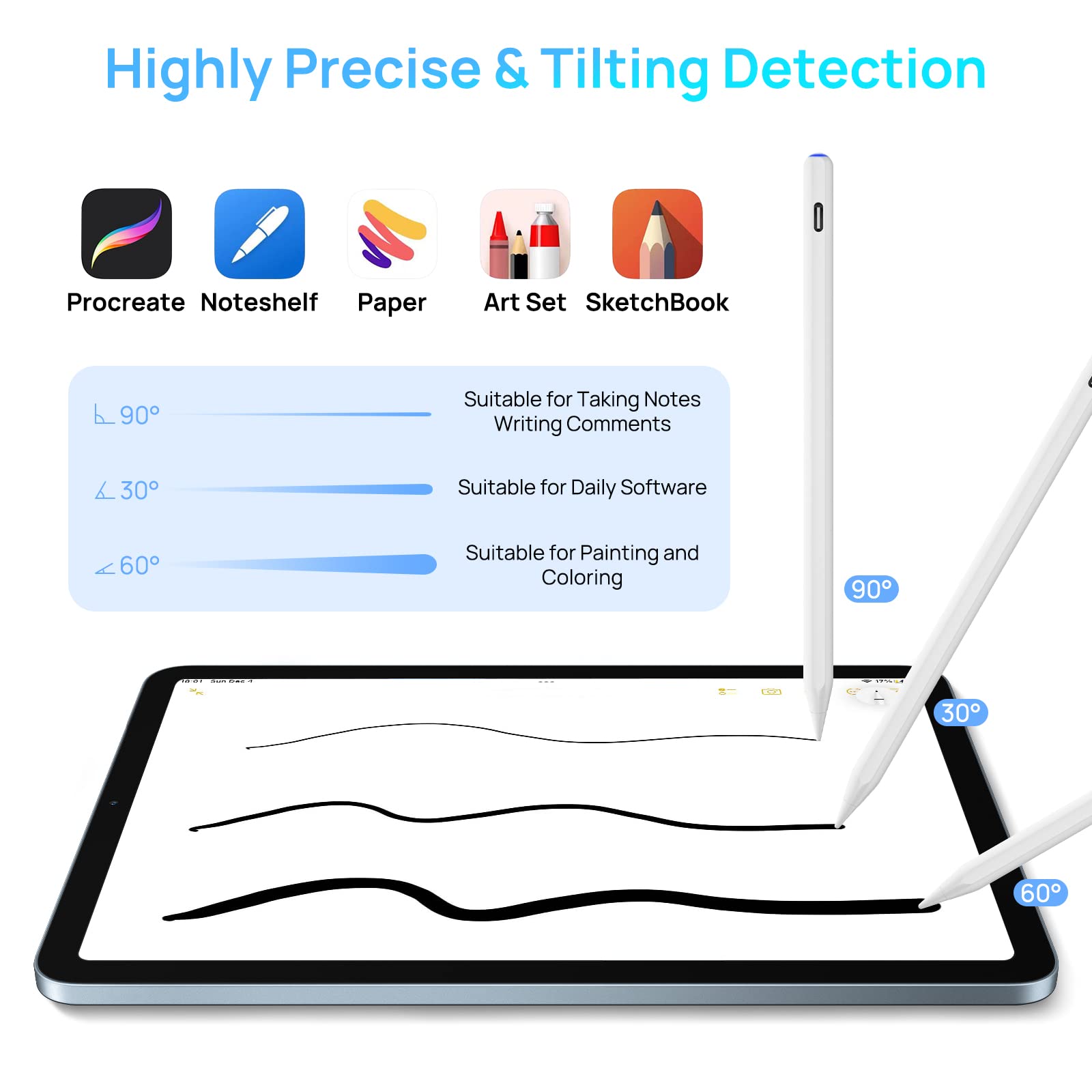 Pencil Same as Pencil 2nd Generation with Magnetic Wireless Charging Tilt Sensitivity,Stylus Pen for 10/9/8/7/6 Generation Pro 12.9/11 inch Air 5/4/3 Mini 6/5