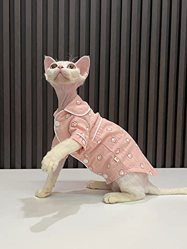 Sphynx Hairless Cat Clothes Autumn Cartoon Pattern Pajamas Air Cotton T-Shirts Comfortable Kitten Shirts Pet Clothes for Cat (M(4.4-5.5lbs), Pink)