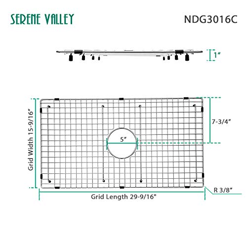 Serene Valley Sink Bottom Grid 29-1/2" X 15-9/16", Centered Drain with Corner Radius 3/8", Sink Protector NDG3016C