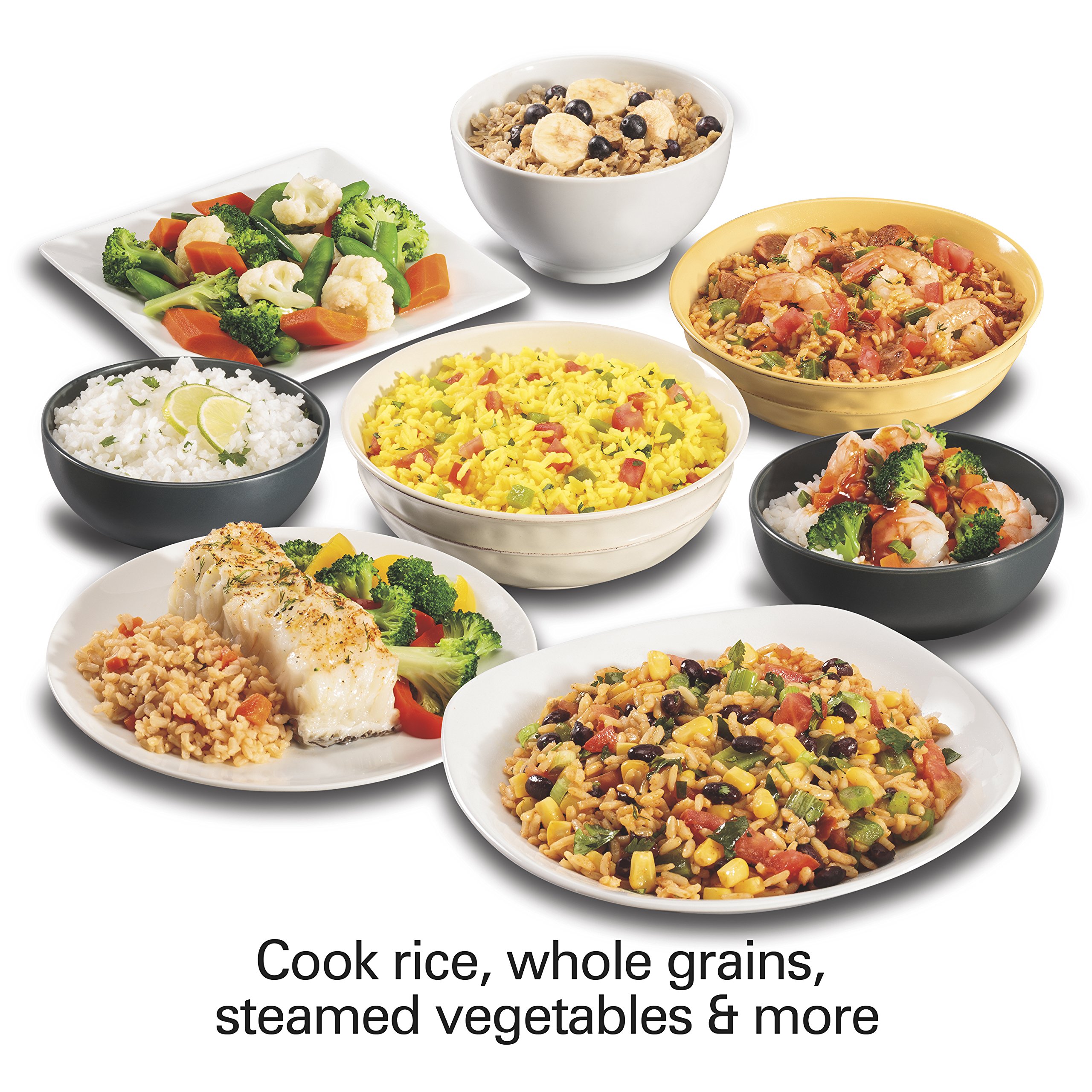 Hamilton Beach Rice Cooker & Food Steamer, 16 Cups Cooked (8 Uncooked), With Steam & Rinse Basket, Black (37517)