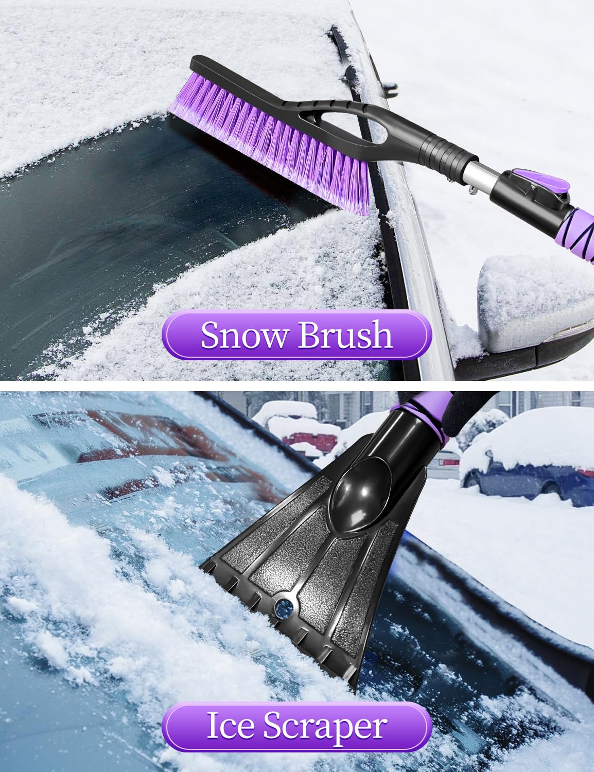 HEEYA Ice Scraper and Brush for Car, Extendable Snow Brush and Ice Scraper for Car Windshield Window, Car Snow Scraper and Brush with Foam Grip for SUV Truck Automobile Vehicle - 1pcs