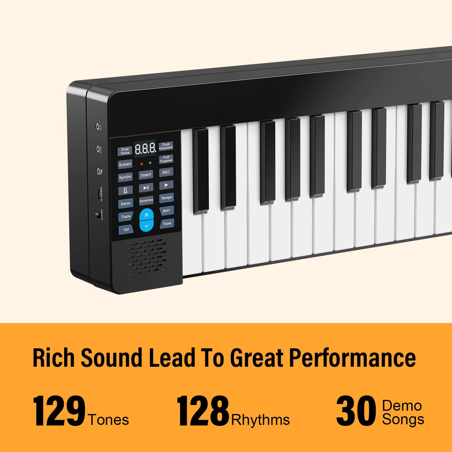 KONIX 61 Key Folding Piano Keyboard, Portable Touch Sensitive Foldable Keyboard Piano for Beginners Kids with MIDI, Speakers and Piano Bag