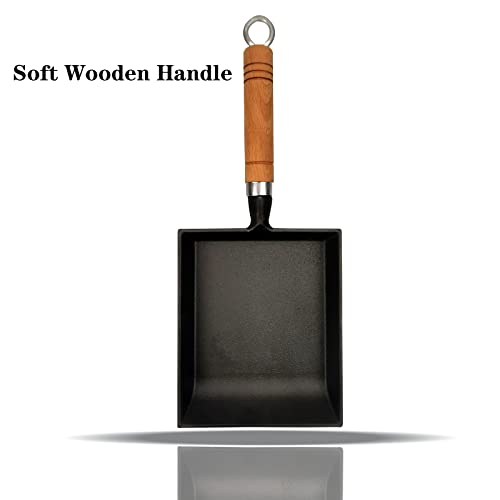 WSGSYYDS Tamagoyaki Japanese Omelette Pan Cast Iron with Wooden Lid, Square Japanese Egg Pan, Rectangle Tamago Pan with Spatula & Chopsticks 7” x 6” (Black)