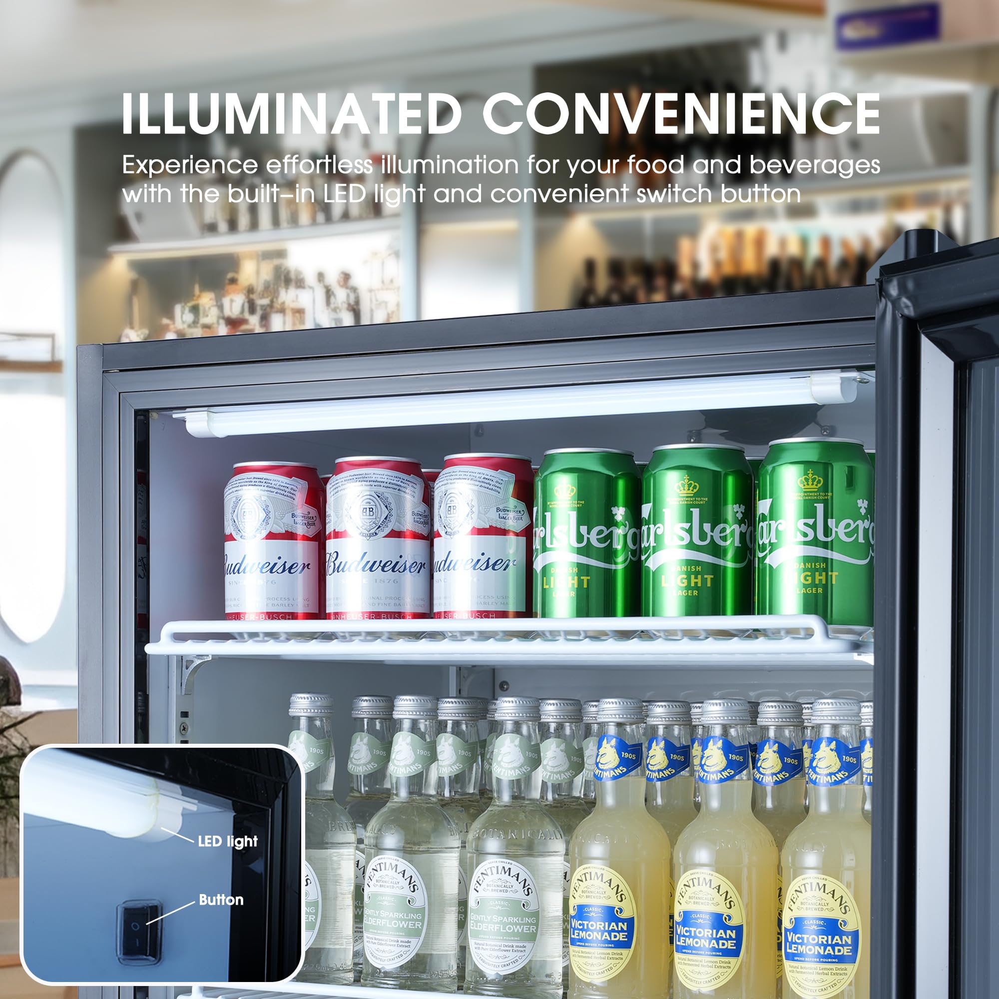 HCK Commercial Beverage Refrigerator 23 inch,10 cu.ft with Single Glass Door,Built-in or Freestanding for Supermarket, Shop,Bar,Restaurant,etc C280MX