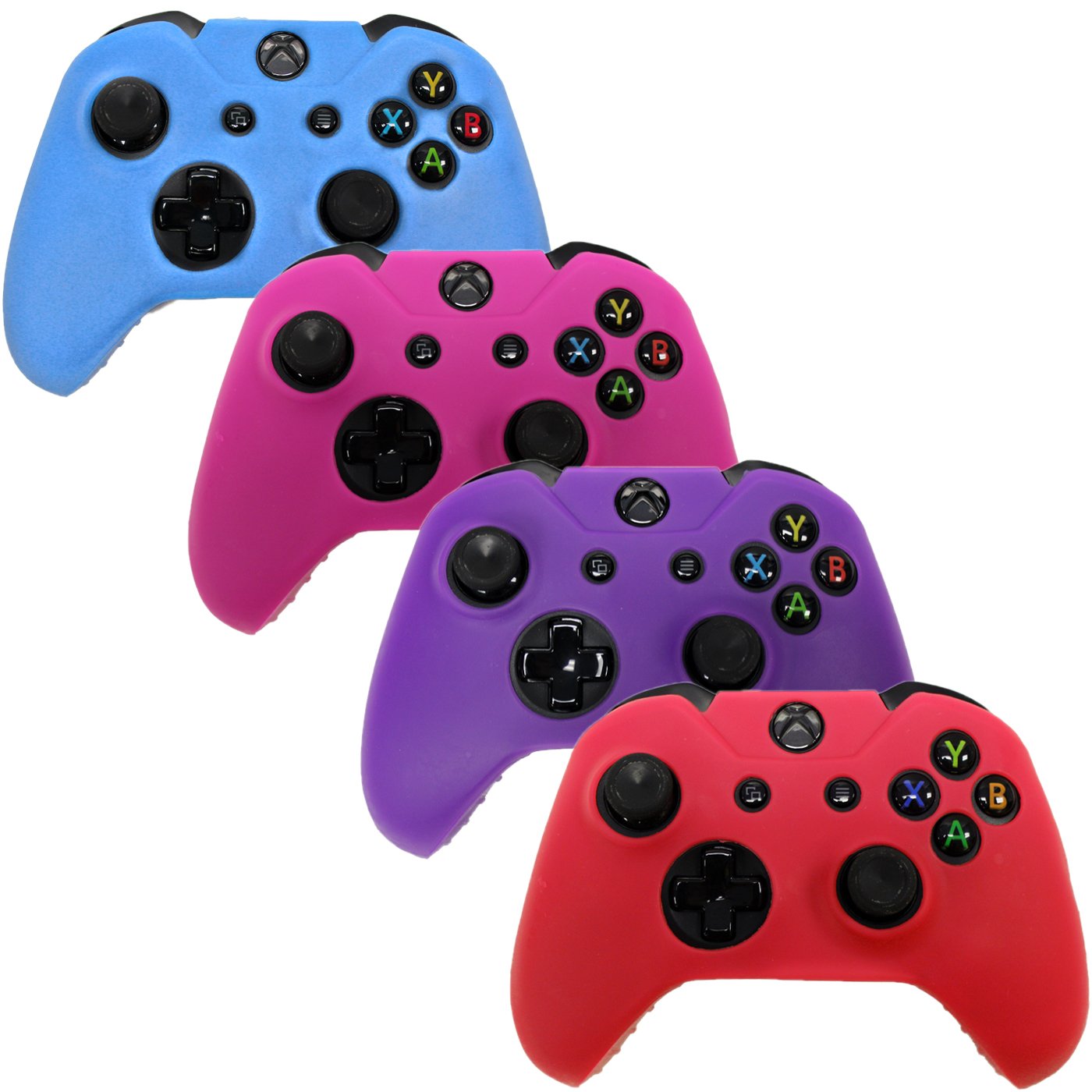 HDE Controller Protective Case for Xbox One Controllers - 4 Pack Soft Anti-Slip Silicone Controller Cover Skins (Blue, Red, Purple, Pink)