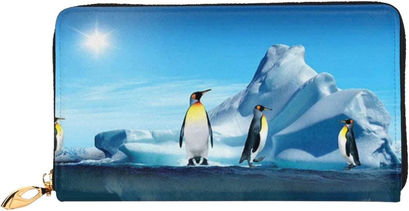 Penguin Inverted Blue Leather Wallet Long Clutch Purse Fashion Wristlet Handbag