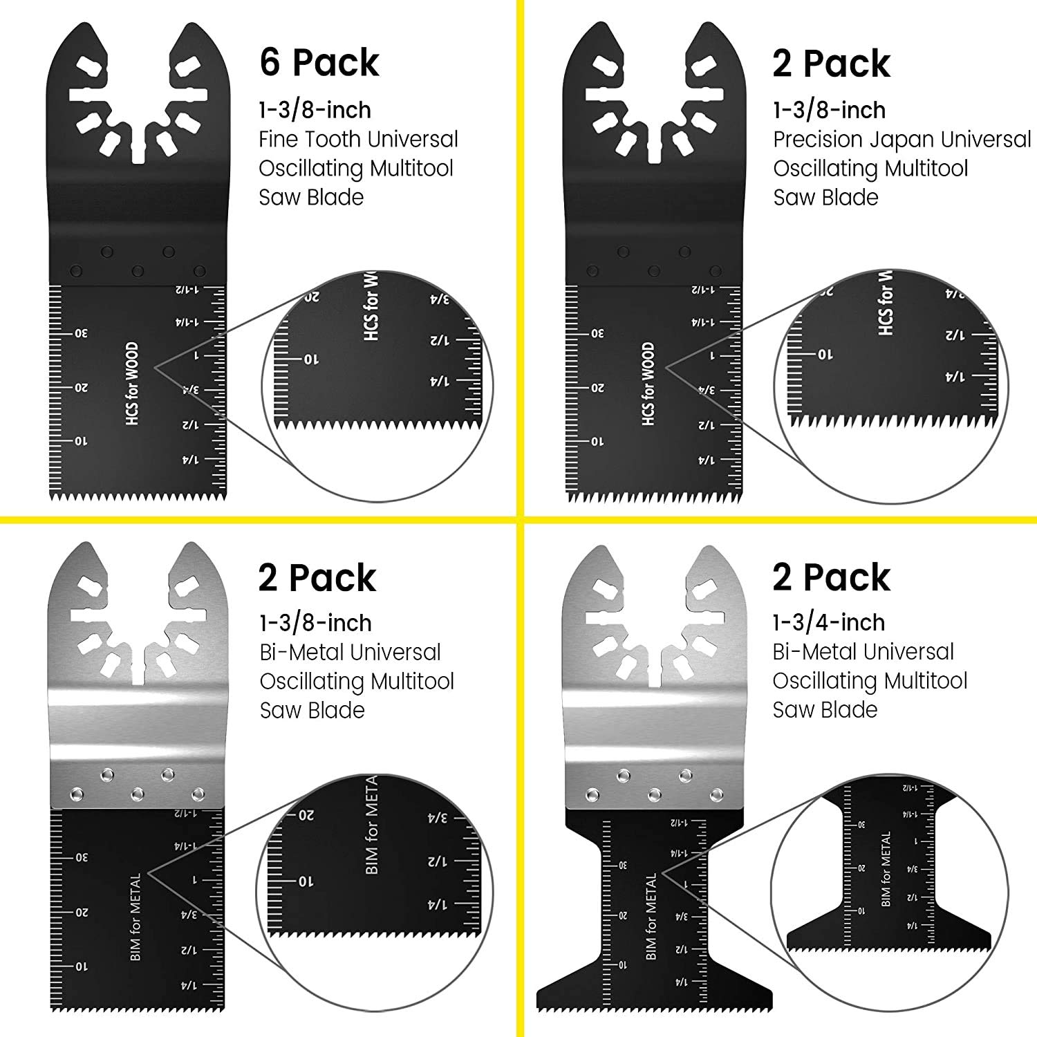 HOTBEST 68 Pcs Universal Wood/Metal Oscillating Multi Tool Saw Blades Accessories Contain Multitool Blades & Sanding Pad/Sheet for Multimaster Porter Cable Black&Decker Bosch Craftsman etc