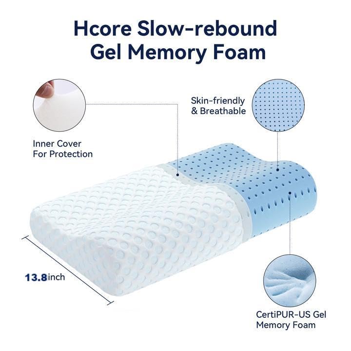 Hcore Contour Memory Foam Pillow for Neck Pain - Cervical Neck Pillow for Sleeping, Side Back Stomach Sleepers - Firm Contoured, Tencel Cover - Ventilated Breathable - CertiPUR-US