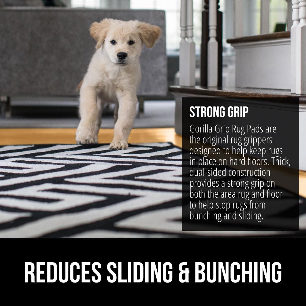Gorilla Grip Extra Strong Rug Pad Gripper, Grips Keep Area Rugs Safe and in Place, Thick, Slip and Skid Resistant Pads for Hard Floors Under Carpet Mat Cushion and Hardwood Floor Protection 3x5 FT