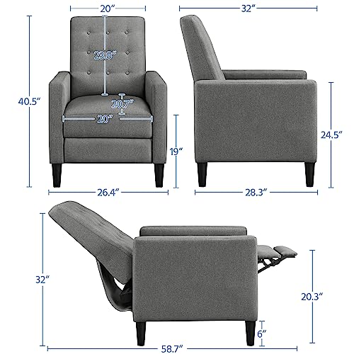Yaheetech Fabric Recliner Chair Mid-Century Modern Recliner Adjustable Single Recliner Sofa with Thicker Seat Cushion Tufted Upholstered Sofa with Pocket Spring for Living Room Bedroom Gray Set of 2