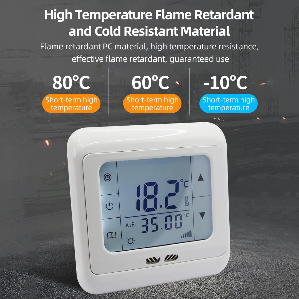 heiou Electric Heating Thermostat 0-99 (℃) 16000 (mA) Touch LCD Screen Floor Heating Thermostat Controller 16A Electric Heating Film Heating Cable