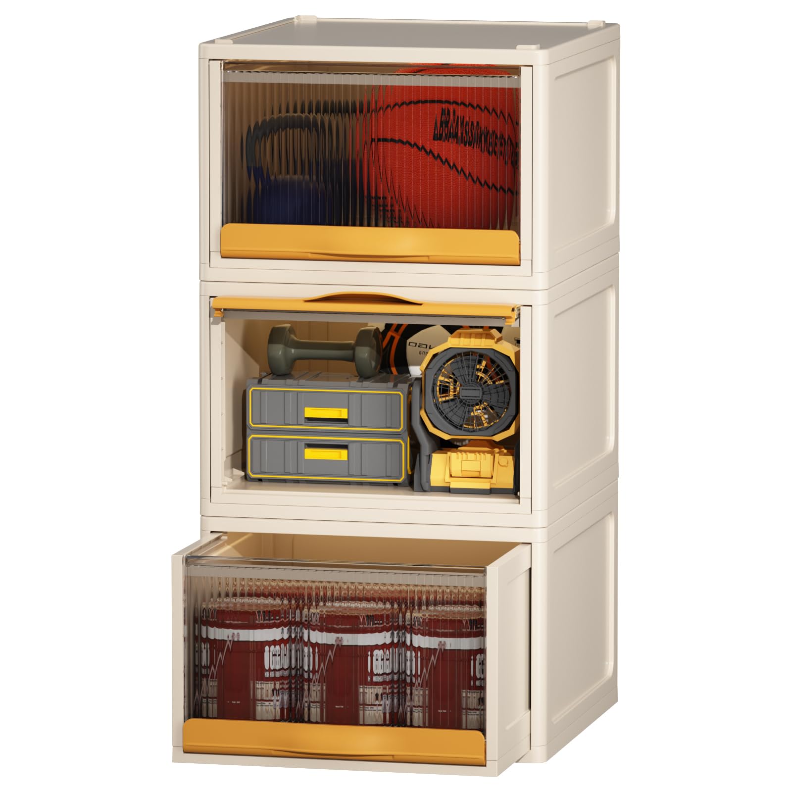 HAIXIN Storage Bins with Drawers, Stackable Storage Drawers, Dual Ways Opening Closet Organizer, Bathroom Organizer, 3 Drawer Storage Organizer, Plastic Drawers, Drawer Unit for Office and Bedroom