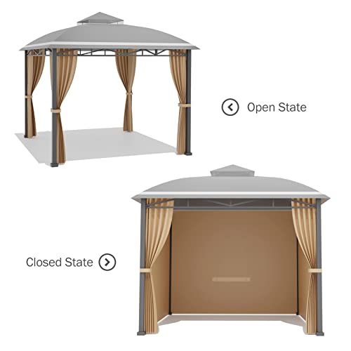 Tumjay Gazebo Privacy Curtain Universal Replacement 10’x10’ Gazebo Curtains Waterproof Outdoor Privacy Gazebo Side Wall Patio Canopy Privacy Shade Outside Sidewalls 1 Panel with Zipper(Khaki)