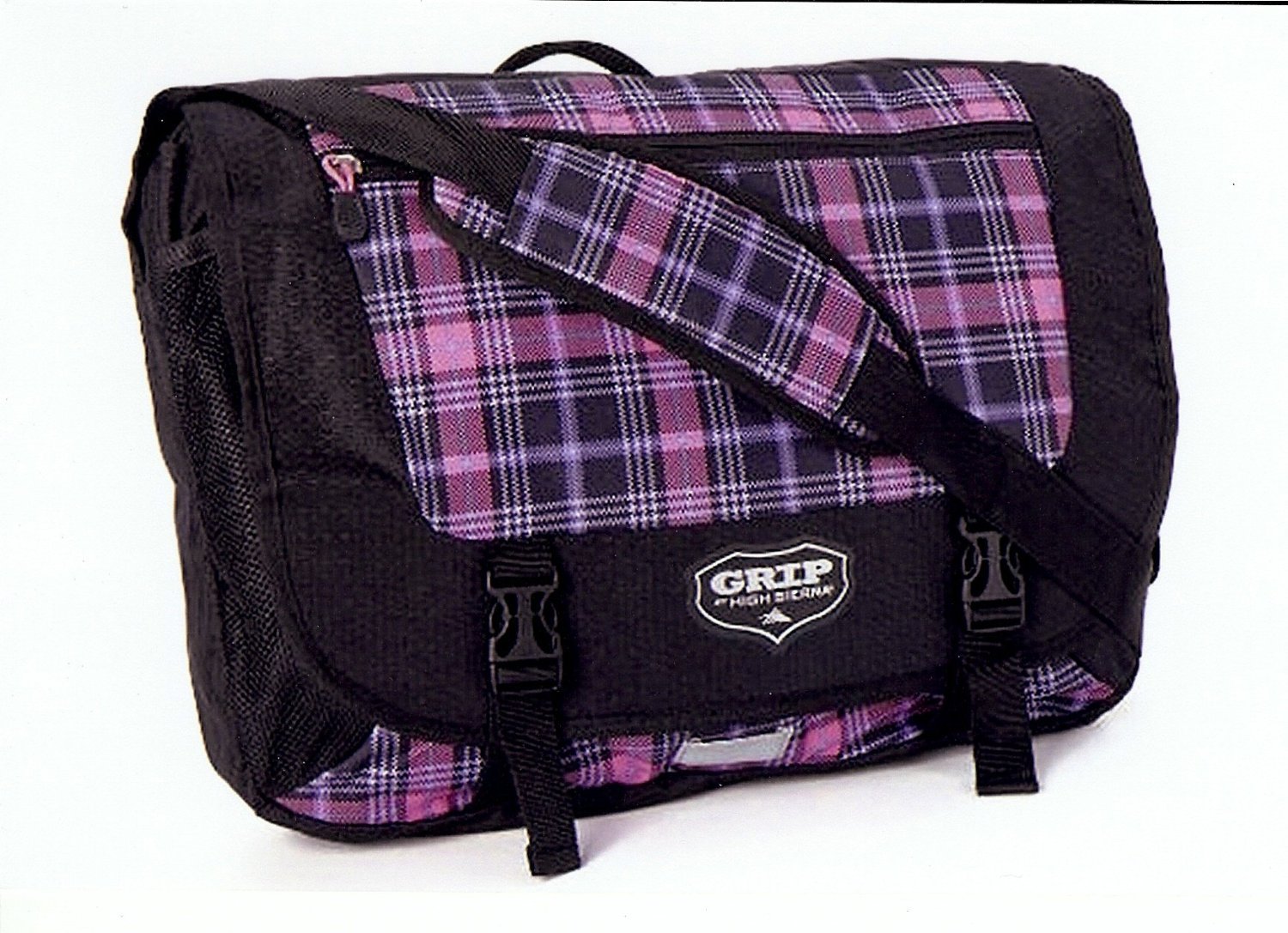 Grip by High Sierra Payback Messenger Bag - Pink Plaid/Black