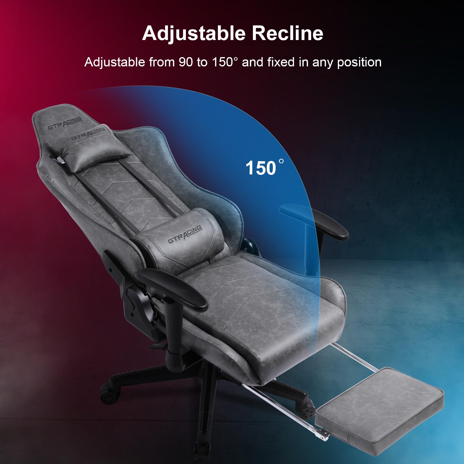 GTRACING Gaming Chair with Footrest Big and Tall Office Executive Chair Heavy Duty Adjustable Recliner with Headrest Lumbar Support Cushion Desk Chair (Dark Gray)