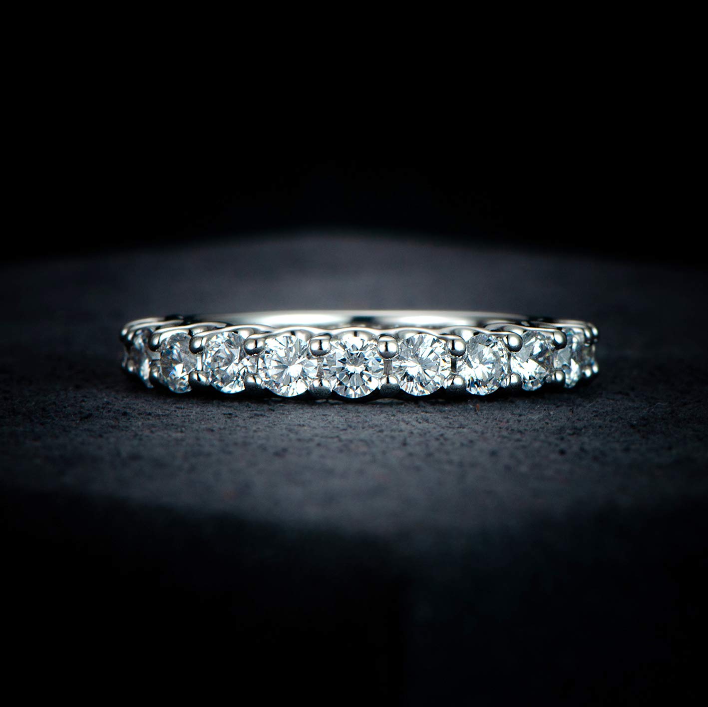 HAFEEZ CENTER 3mm Rhodium Plated Sterling Silver Half Eternity Moissanite Wedding Band Ring (7)