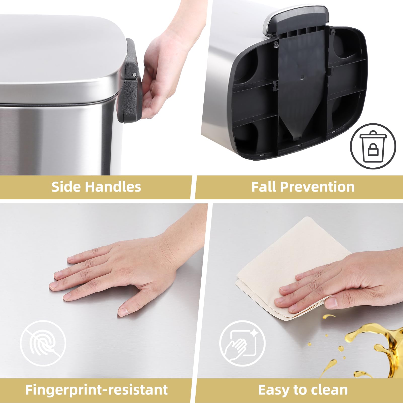 WELYFE 50L/13 Gallon Step Trash Can, Kitchen Garbage Can, Commercial Kitchen Trash Can with Soft Close Lid, Foot Pedal and Removable Inner Bucket, Semi-Round