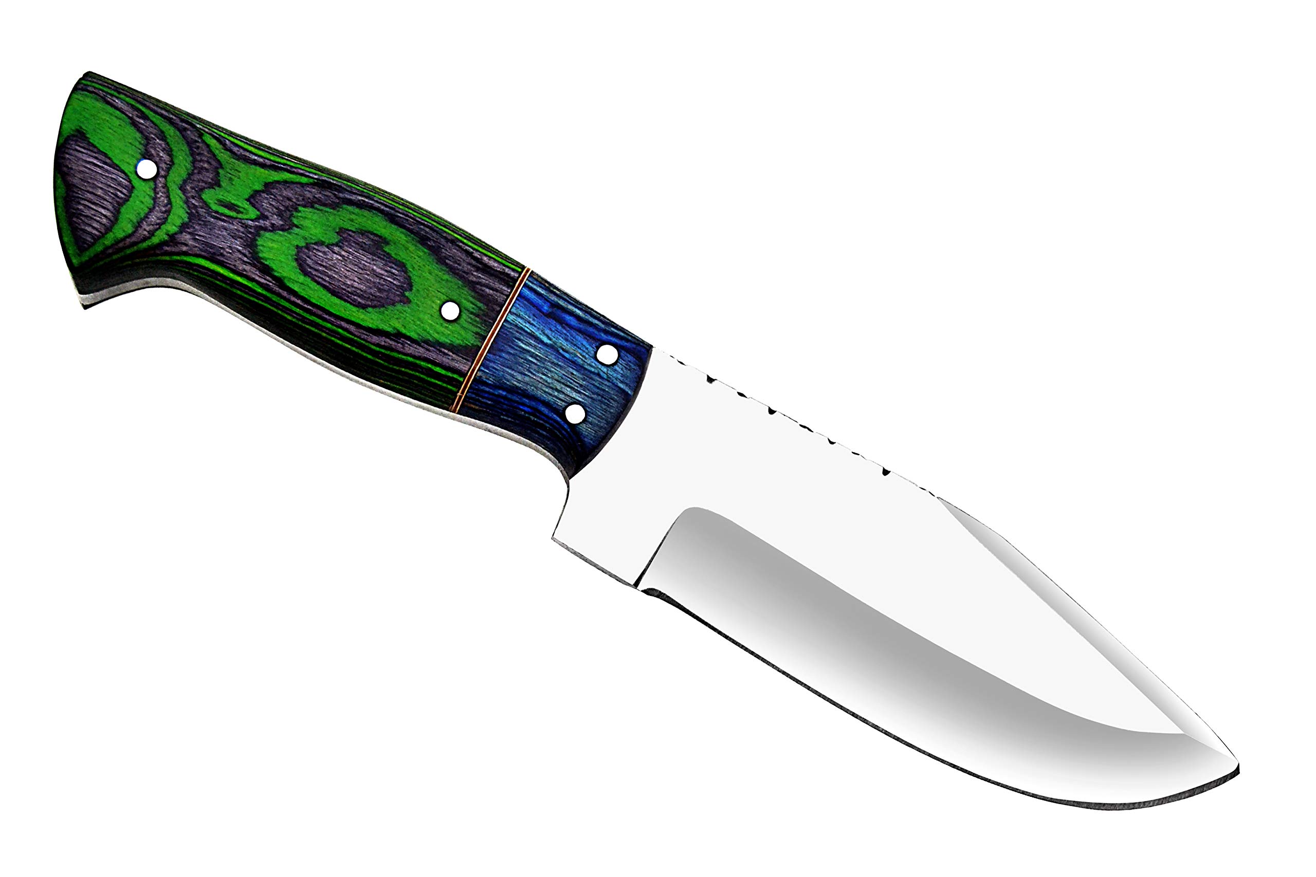 HANDSMITH 9" D2 Tools Steel Handmade Knife Full Tang Fixed Blade - High Polished Knives with Leather Sheath Green Wood Handle Ideal for Hunting, Camping and Kitchen