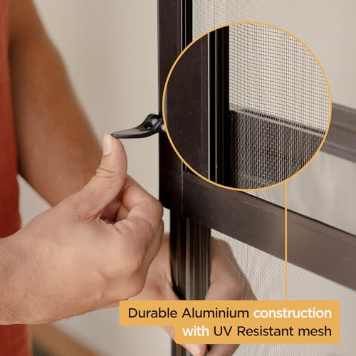 Hakuna Pets Patio Pet Door Screen Insert Panel for Sliding Doors, Fits Door Track Min Ht 61.02" to Max Ht 84.25", UV Resistant Mesh, Locking Magnetic Dog Door, Easy Install and Removal, Medium, Black