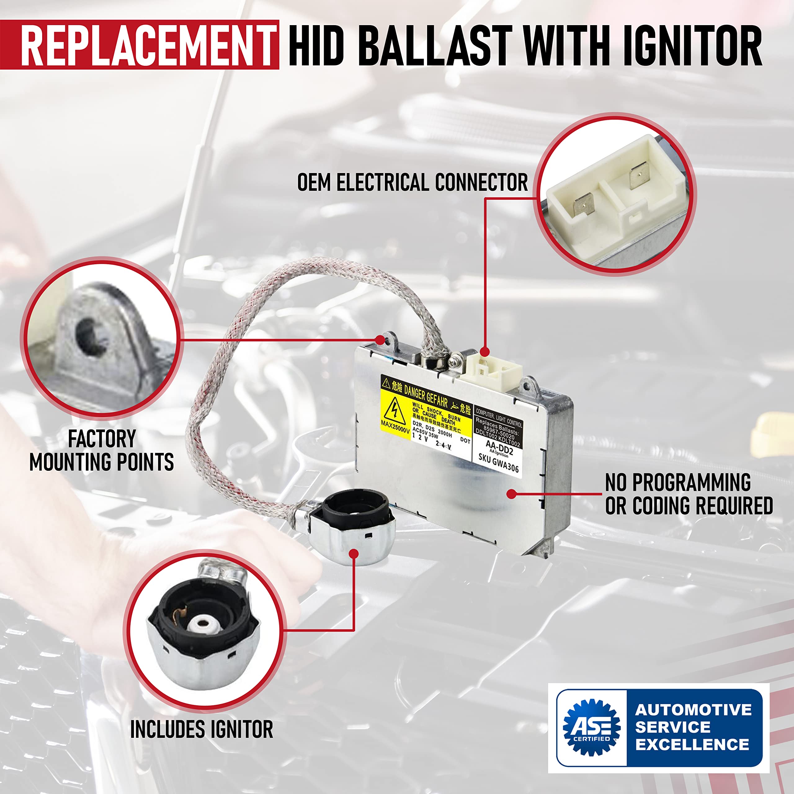 HID Ballast with Ignitor - Headlight Control Unit Module - Replaces 85967-0E020, 81107-2D020, DDLT002, KDLT002 - Compatible with Toyota & Lexus Vehicles - Prius, Avalon, Sienna, ES300, ES330, LS430
