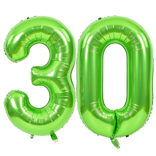TONIFUL 40 Inch Large Green Numbers Balloons Number 30 Digit 30 Helium Balloons, Foil Mylar Big Number Balloons for Birthday Party Anniversary Supplies Decorations