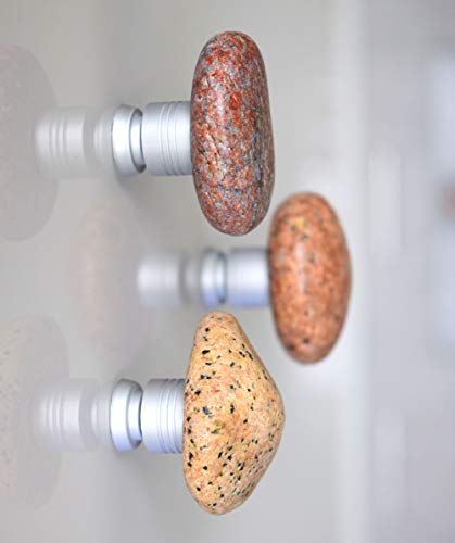Set of 10 Handmade Natural Beach Stone Cabinet knobs and pulls. Sea Stone Cabinet knob