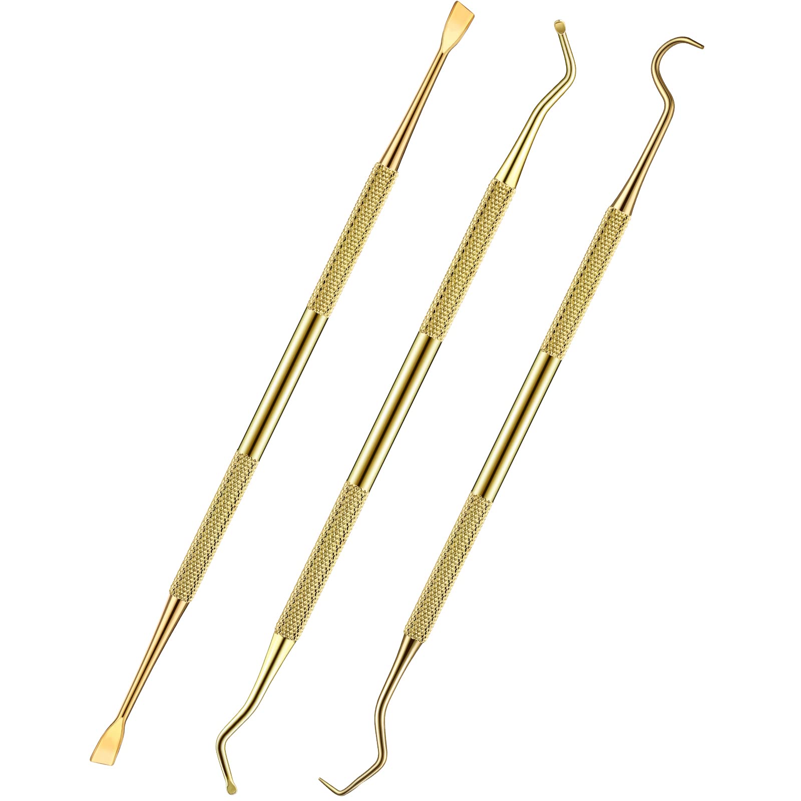 Hotop 3 Pieces Dog Dental Tooth Scaler and Scraper Stainless Double Headed Tarter Remover Scraper Pet Teeth Cleaning Tools for Dog and Cat (Gold)