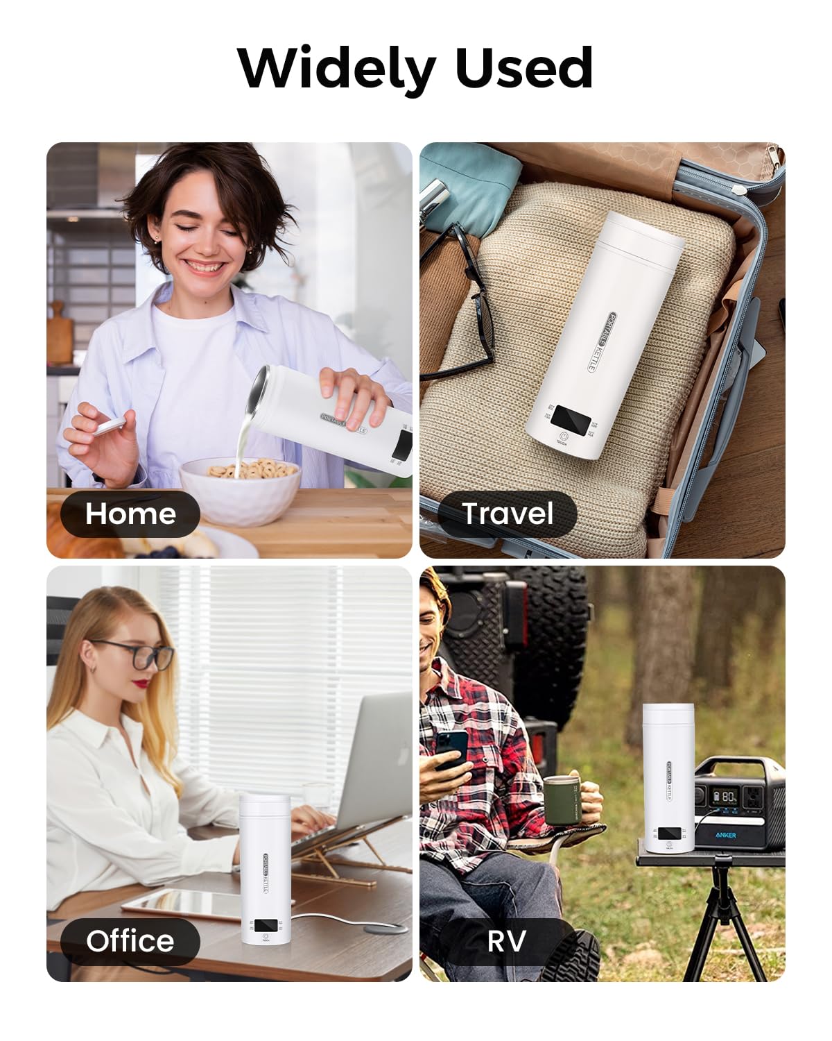 Travel Portable Electric Kettle, Small Mini Coffee Tea Kettle with 4 Temperature Settings, Fast Boiling Hot Water with Auto Shut-off, Stainless Steel, 17oz, White