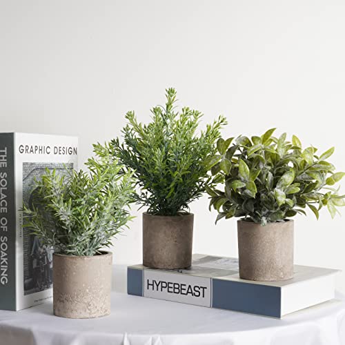 VaryFloral 3 Packs Small Fake Plants Artificial Potted Plants Set Realistic Eucalyptus Rosemary Mini Faux Greenery Potted Artificial Plants for Decoration for Home Décor Shelf Table Bathroom Indoor