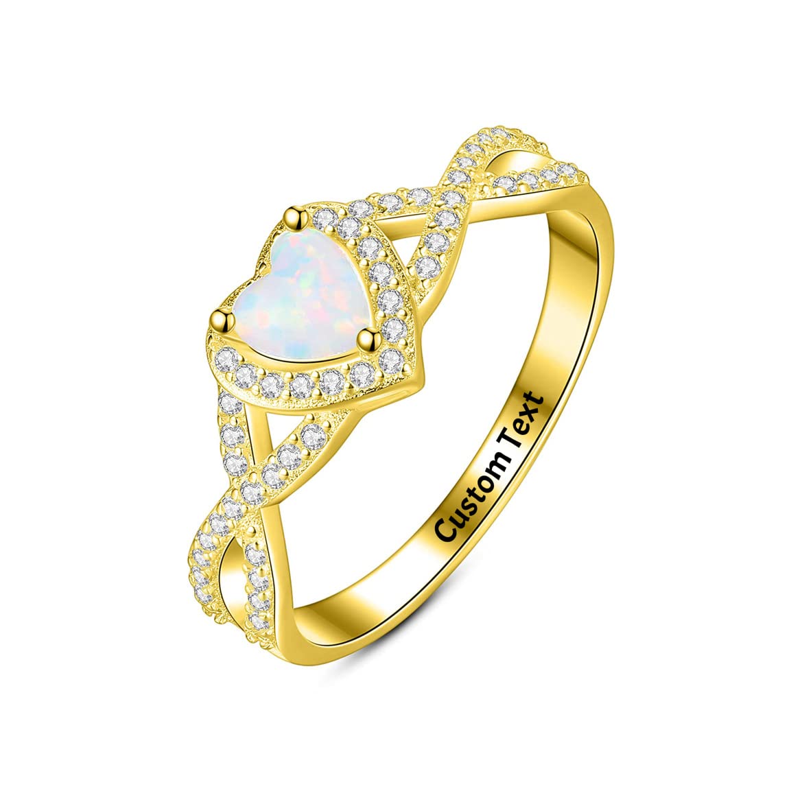 Junikool Opal Ring Dainty Simple Rings for Women Oval Lab Created White Opal & Round Cubic Zirconia Personalized Engraved Custom Name Sterling Silver