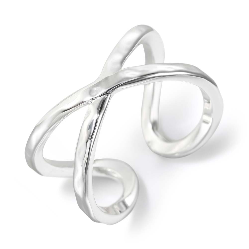 gorjana Elea Women's Criss Cross Crossover Infinity Symbol Ring, Hammered Silver Plated Brass (Size 6)
