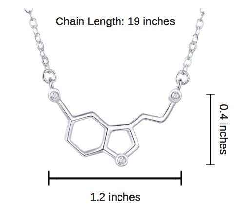 Happiness Serotonin Molecule Necklace With Gems For Women, Ideal Necklaces For Teacher, Professor, Chemistry Grad, And Science Jewelry Lovers (White)