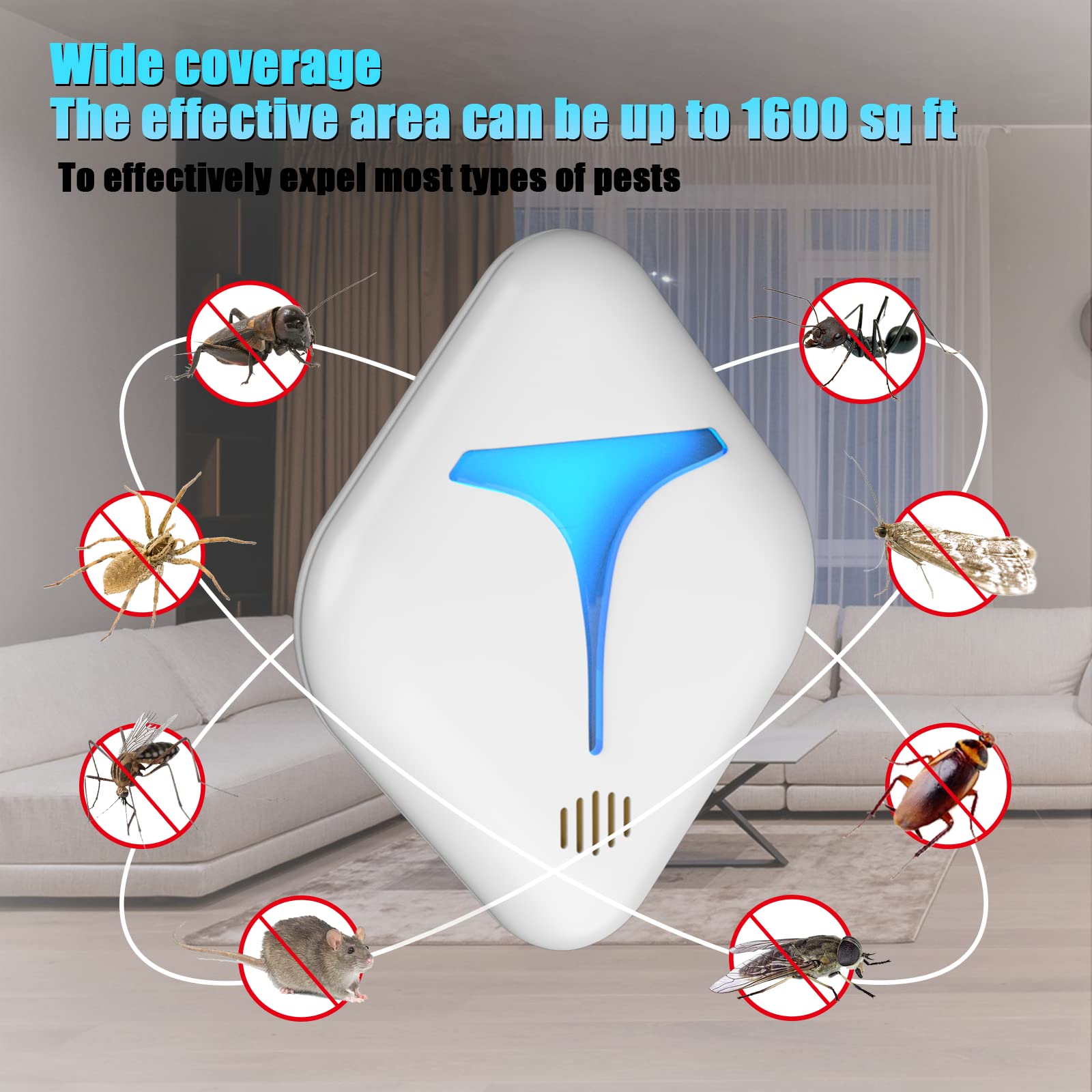 Ultrasonic Pest & Insect Repeller, Ultrasonic Repellent for Roach, Rodent, Mouse, Bugs, Mosquito, Mice, Spider, Ant,Electronic Plug in Pest Control