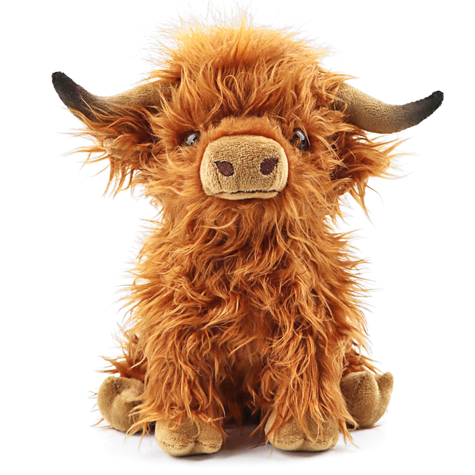 Highland Cows Stuffed Animal Realistic Scottish Cow Plush Toy Soft Farm Animal Cattle Plushie Doll Present for Adults Kids Boys Girls (Brown Cow, 10.8 Inch)