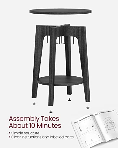 VASAGLE Round End Table with Lower Shelf, Nightstand for Small Spaces, 15.8 x15.8 x 19.7 Inches, Black