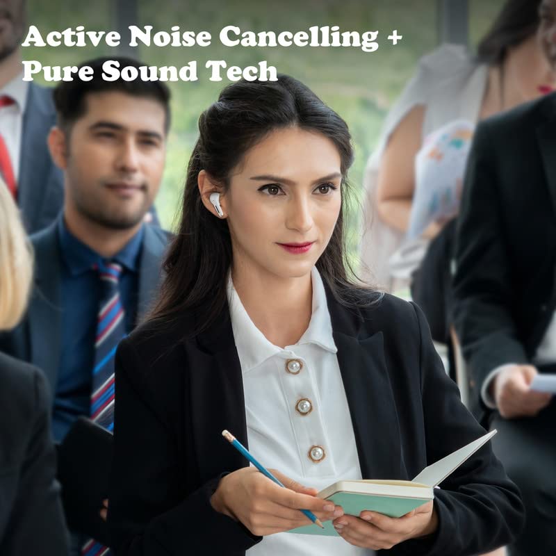 Wireless Earbuds, Active Noise Cancelling Earbuds with Bluetooth 5.2 - Portable Charging Case - Microphone, 8H Active Noise Reduction, Bluetooth Earbuds with Clear Call Game Mode Voice Assistance