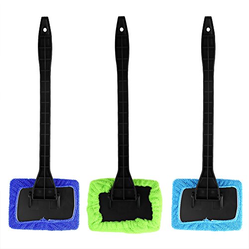 TOPINCN Windshield Tool, Car Window Cleaner with Unbreakable Extendable Long Reach Handle and Washable Reusable Microfiber Cloth(Green)