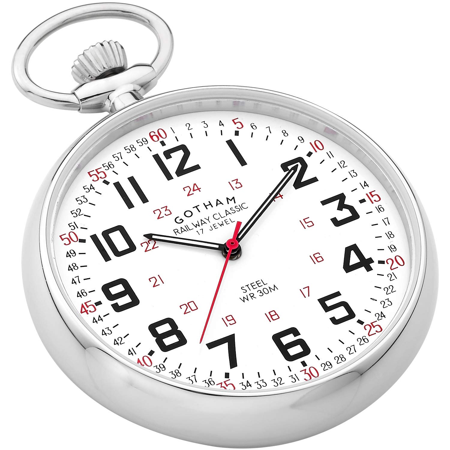 Gotham Men's Silver-Tone Mechanical Hand Wind Railroad Pocket Watch # GWC14100S