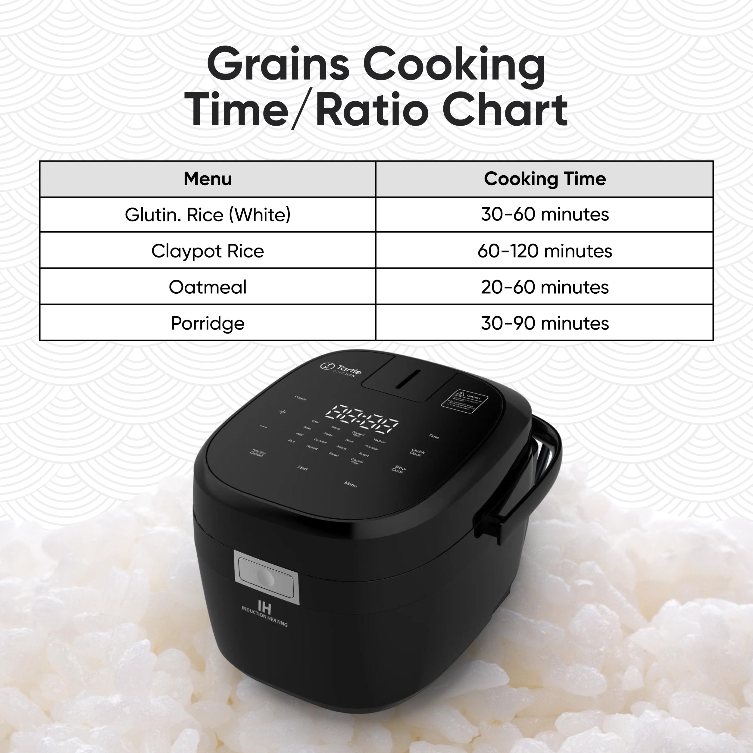 Tartle Kitchen IH103 Pressure Induction Heating Rice Cooker and Warmer, 6 cup - Japan style - IH Technology with Steamer (1.5L)
