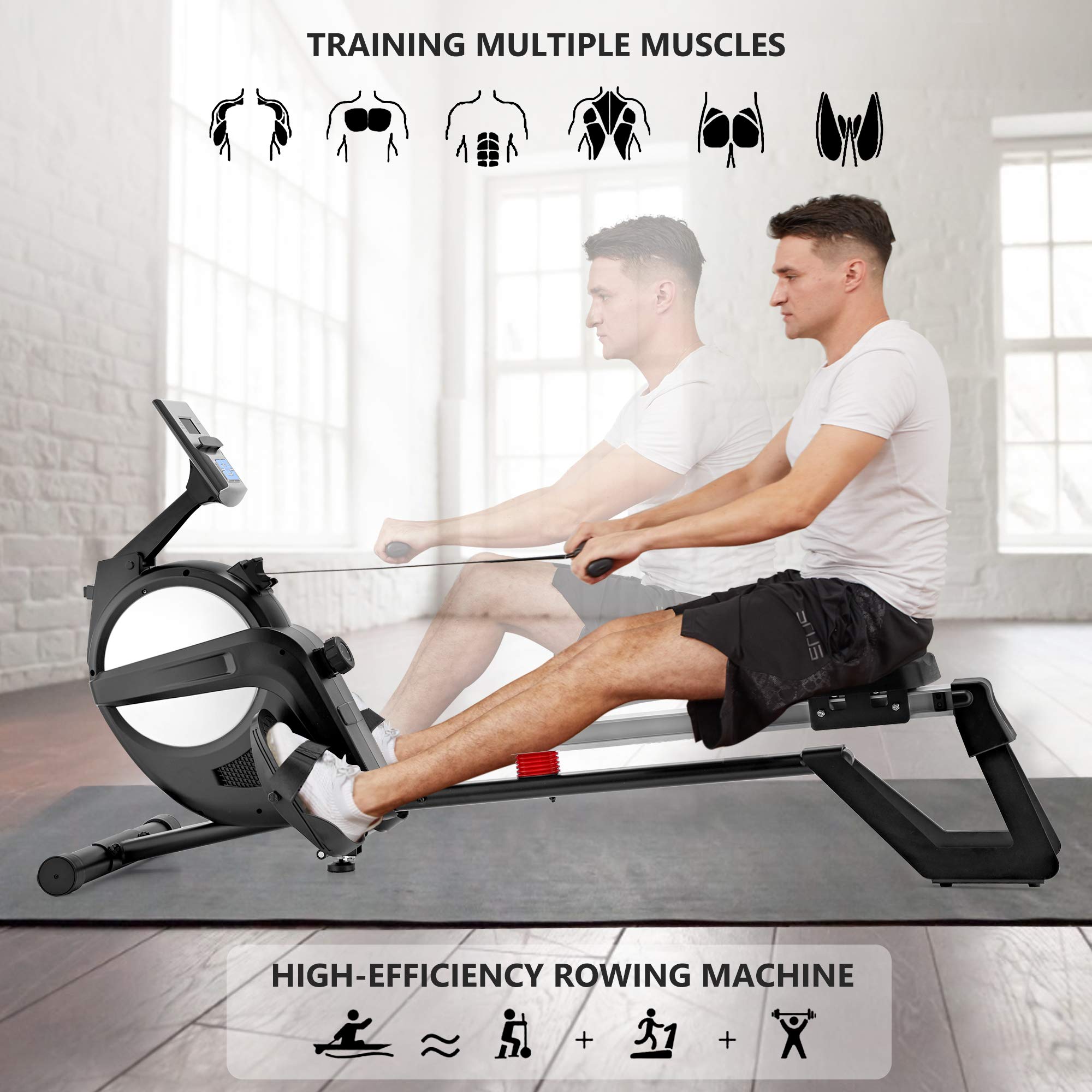 HouseFit Rowing Machines for Home use 300Lbs Weight Capacity Magnetic Resistance Row Machine Exercise with LCD Display and iPad Phone Mount