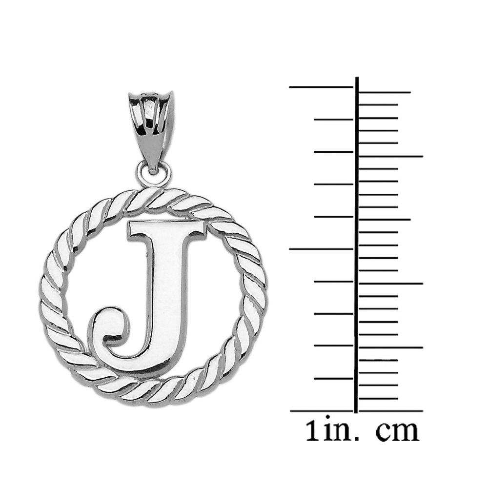 High Polish 925 Sterling Silver Roped Circle "J" Initial Charm Pendant