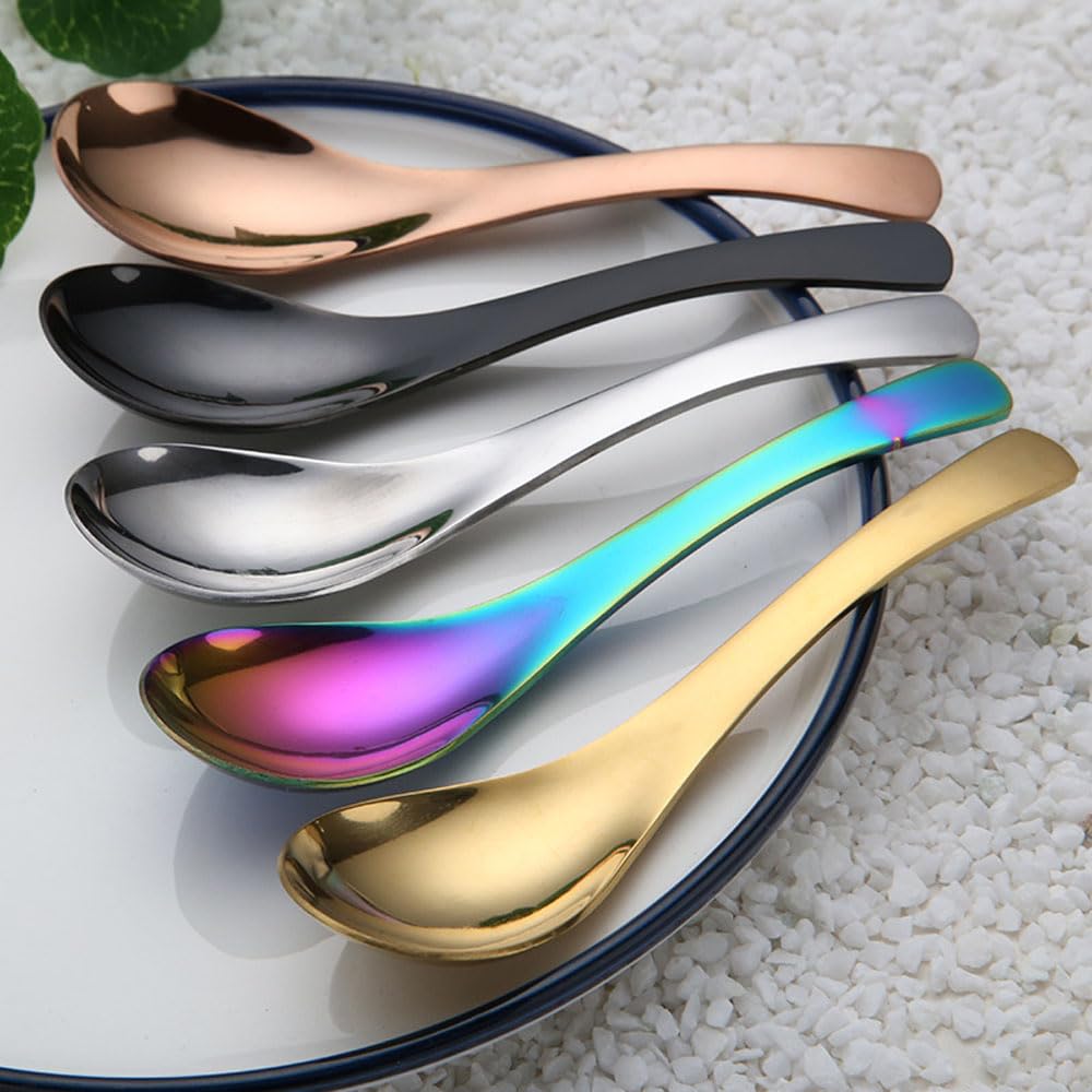 Stainless Steel Spoon, Soup Spoon,Mirror Finish Spoons,Kitchen Serving Spoons,Dessert Spoon,Coffee spoon,Ice Cream Spoons (5, golden)