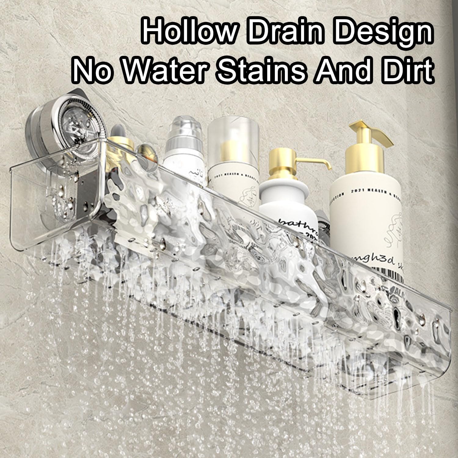 ZCNANDG No Drill Clear Wall Caddy, Drill-Free Removable Storage,Removable Suction Cup Shelf, Organizer for Shower, Sink, Wall Mounted Space Saver, No Drilling Bathroom Shower Organizer