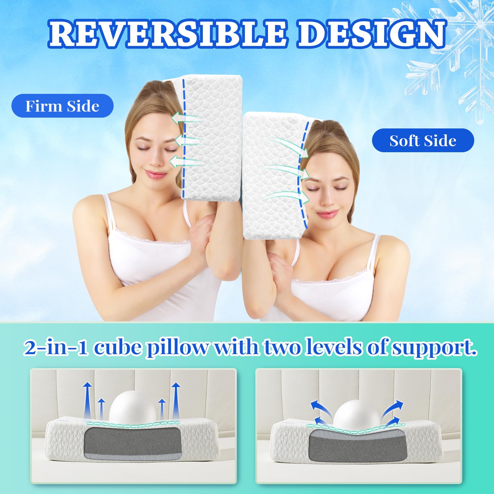 HARBOREST Ice Cube Cooling Pillow for Side Sleepers Memory Foam Side Sleeper Pillow Support Head & Neck for Pain Relief,12"x24"x5"