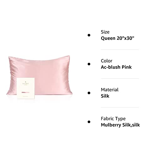 YANIBEST Silk Pillowcase for Hair and Skin - 600 Thread Count 100% Mulberry Silk Bed Pillowcase with Hidden Zipper, Queen Size Pillow Case Blush Pink