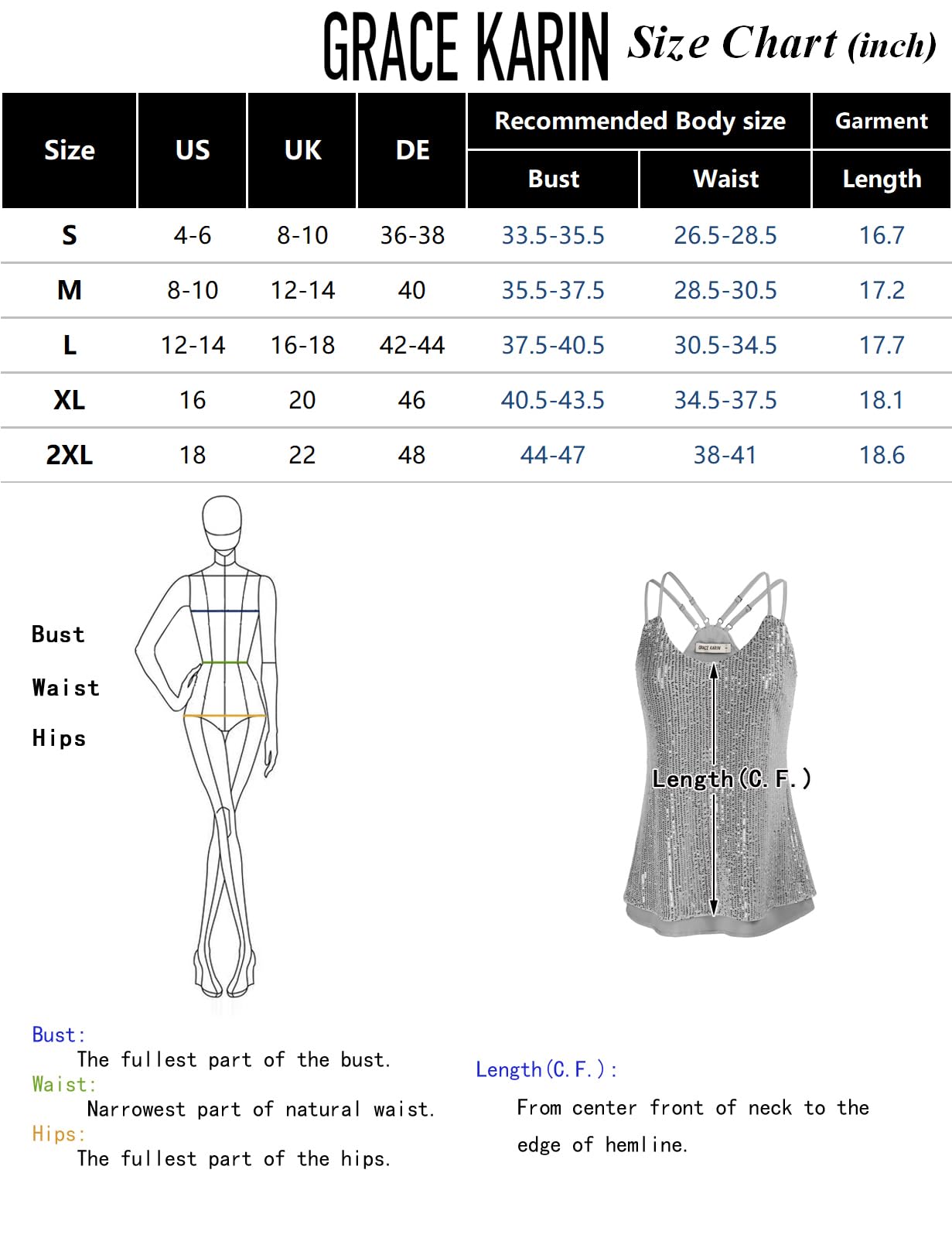 GRACE KARIN Women's Sleeveless Sparkle Shimmer Camisole Vest Double Strap Sequin Tank Tops Silver Grey