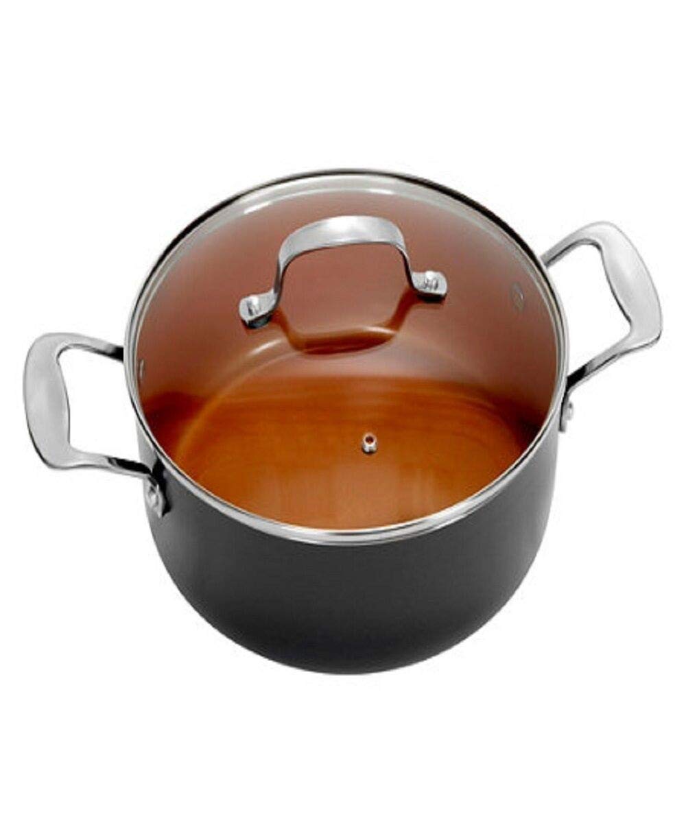 Gotham Steel Stock Pot with Ultra Nonstick Ceramic and Titanium Coating Includes Tempered Glass Lid β Dishwasher Safe, 7 Quart, Copper Black