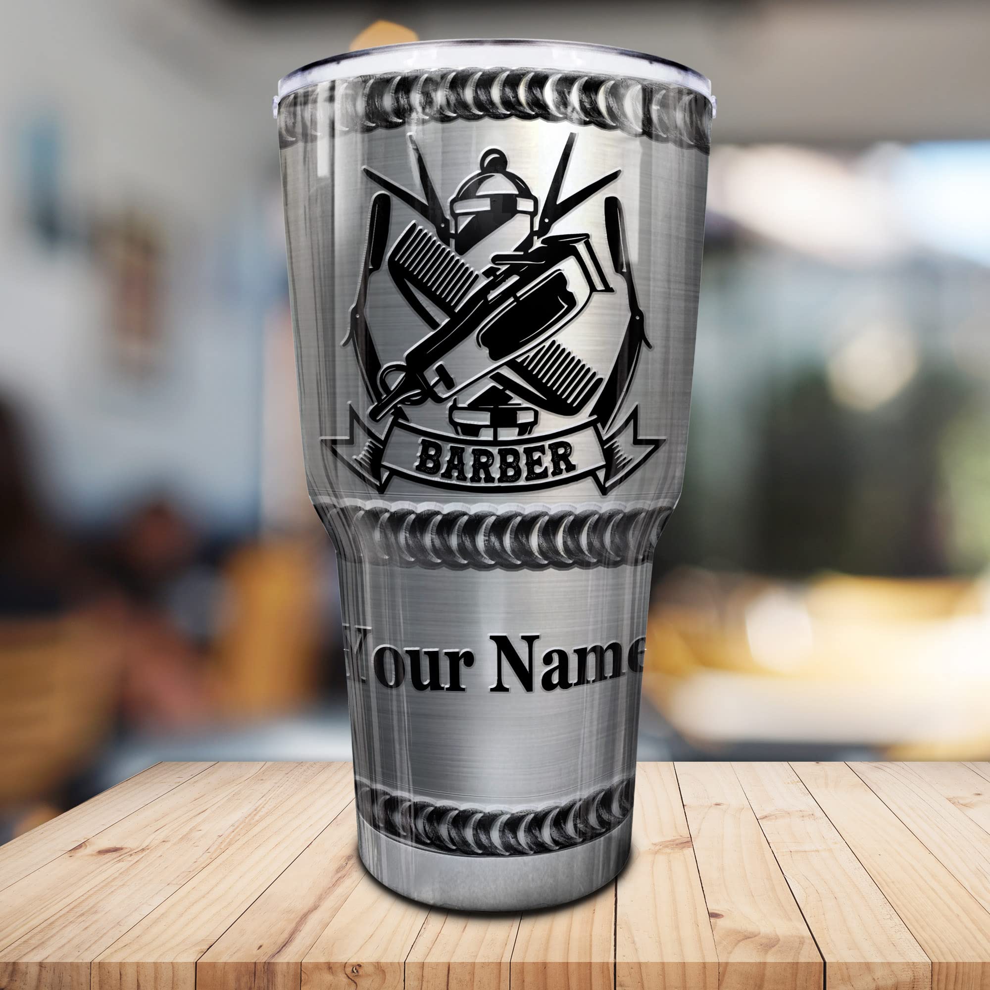 N NAMESISS All Over Printed Tumbler, Barber Knowledge Normal Tumbler 30oz Metal Style Custom Your Name, Gift for Father, Gift for Him, Welder Father's Day