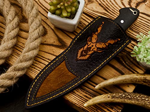 Handmade Damascus Hunting Knife with Sheath for Belt – 10 inches Fixed Blade full tang 1095 steel knife with Green Micarta Handle